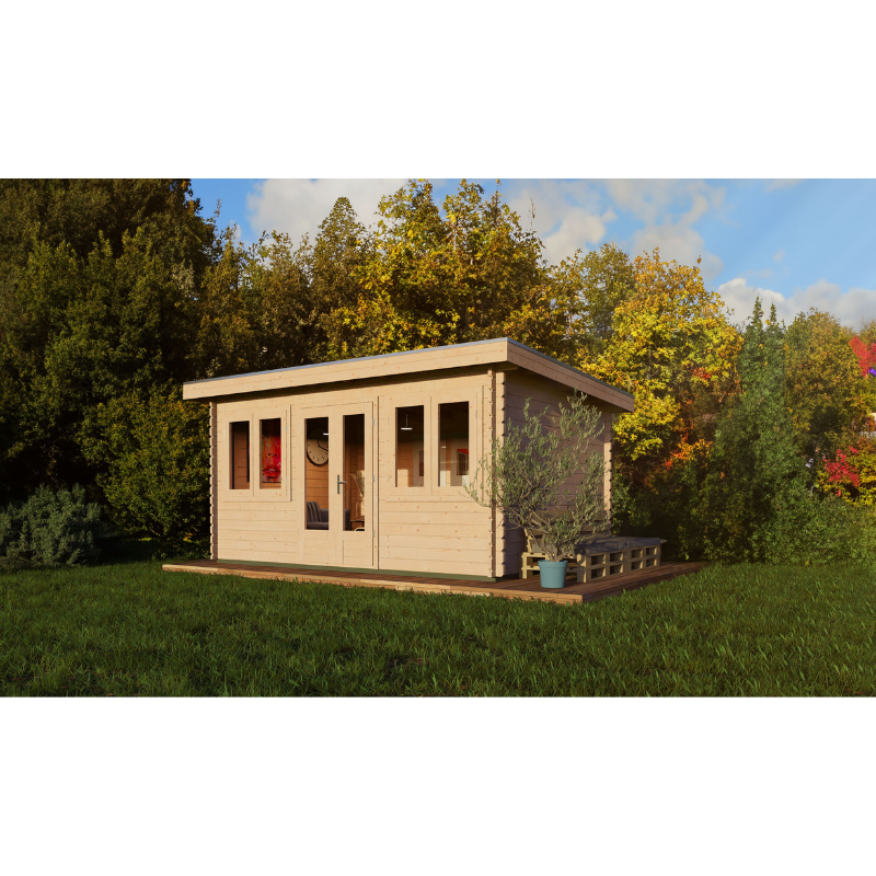 Woodpro Pent Roof Log Cabin - 4.5 x 3 | DIY Garden Homes